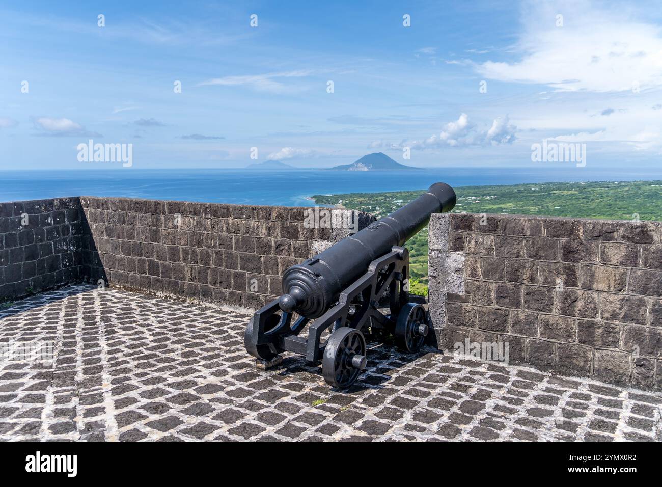 Canons mounted on Brimstone Hill Fort ramparts St Kitts and Nevis ...