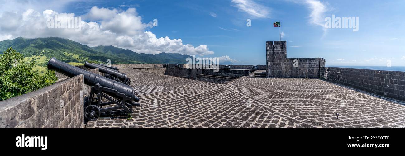 Brimstone Hill Fort citadel gun platform with cannons in St Kitts and ...