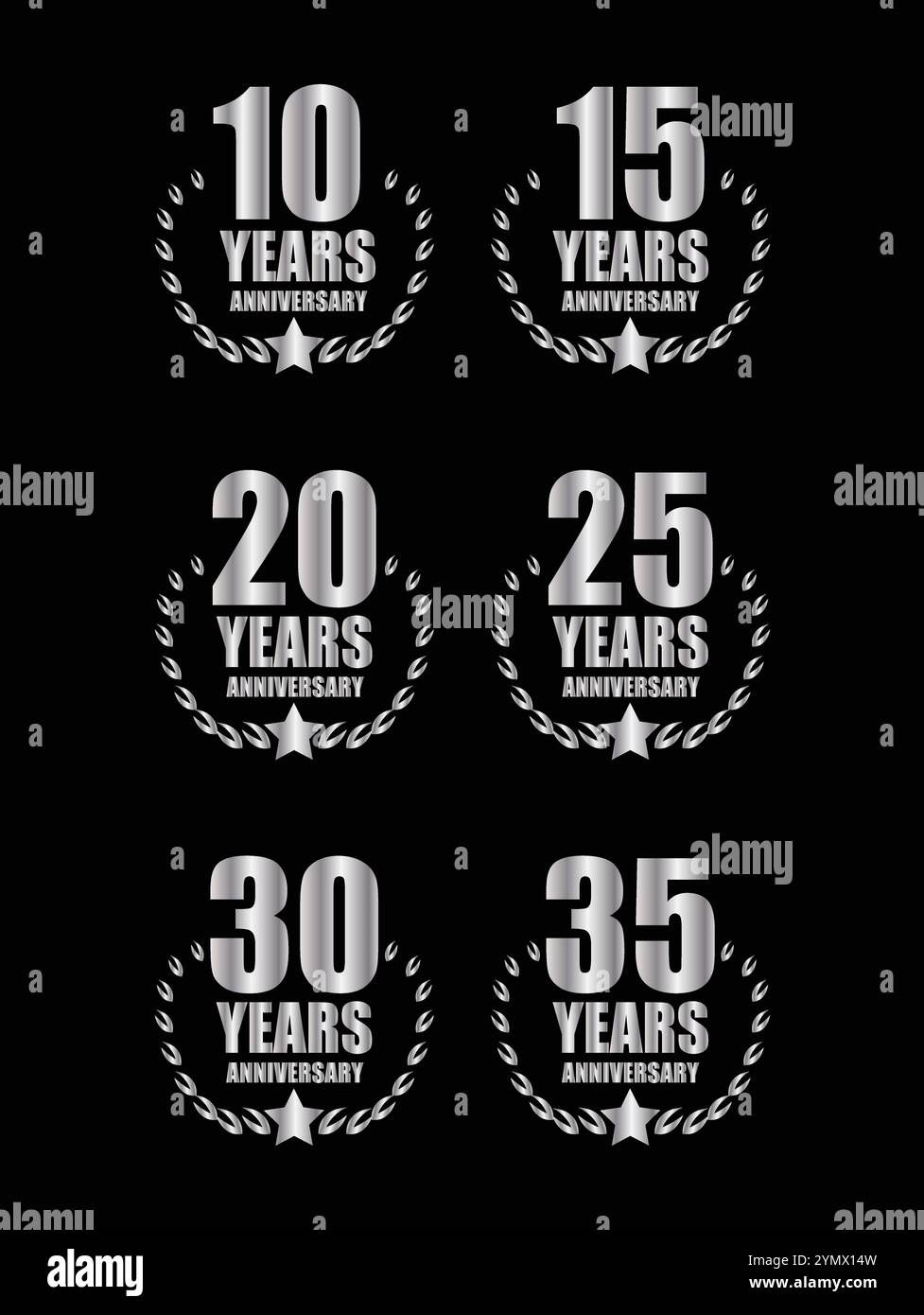 Golden anniversary logos with laurel wreaths and stars, commemorating ...