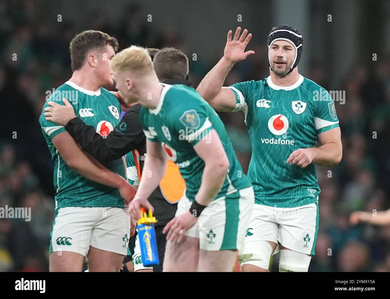 Ireland's Caelan Doris celebrates scoring their side's first try of the ...