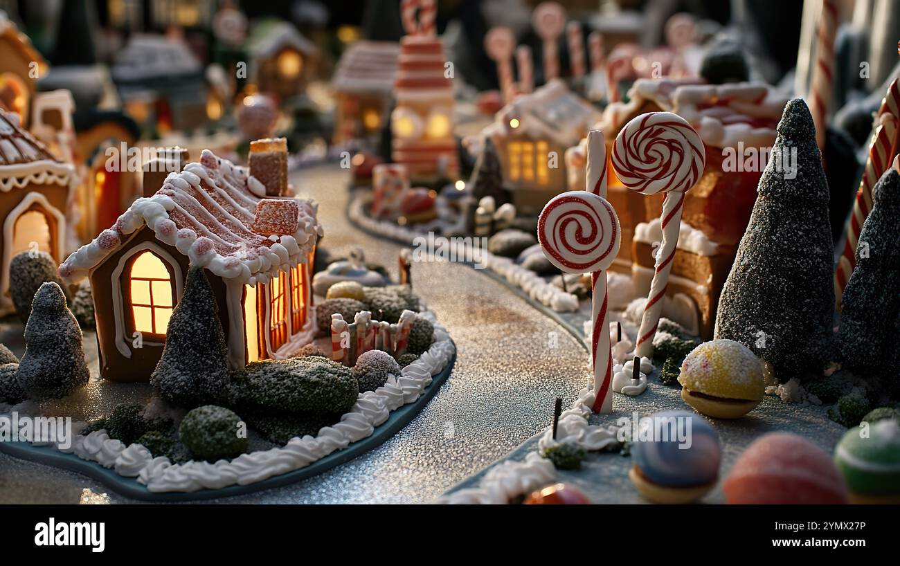 Gingerbread Village with Candy Stock Photo - Alamy