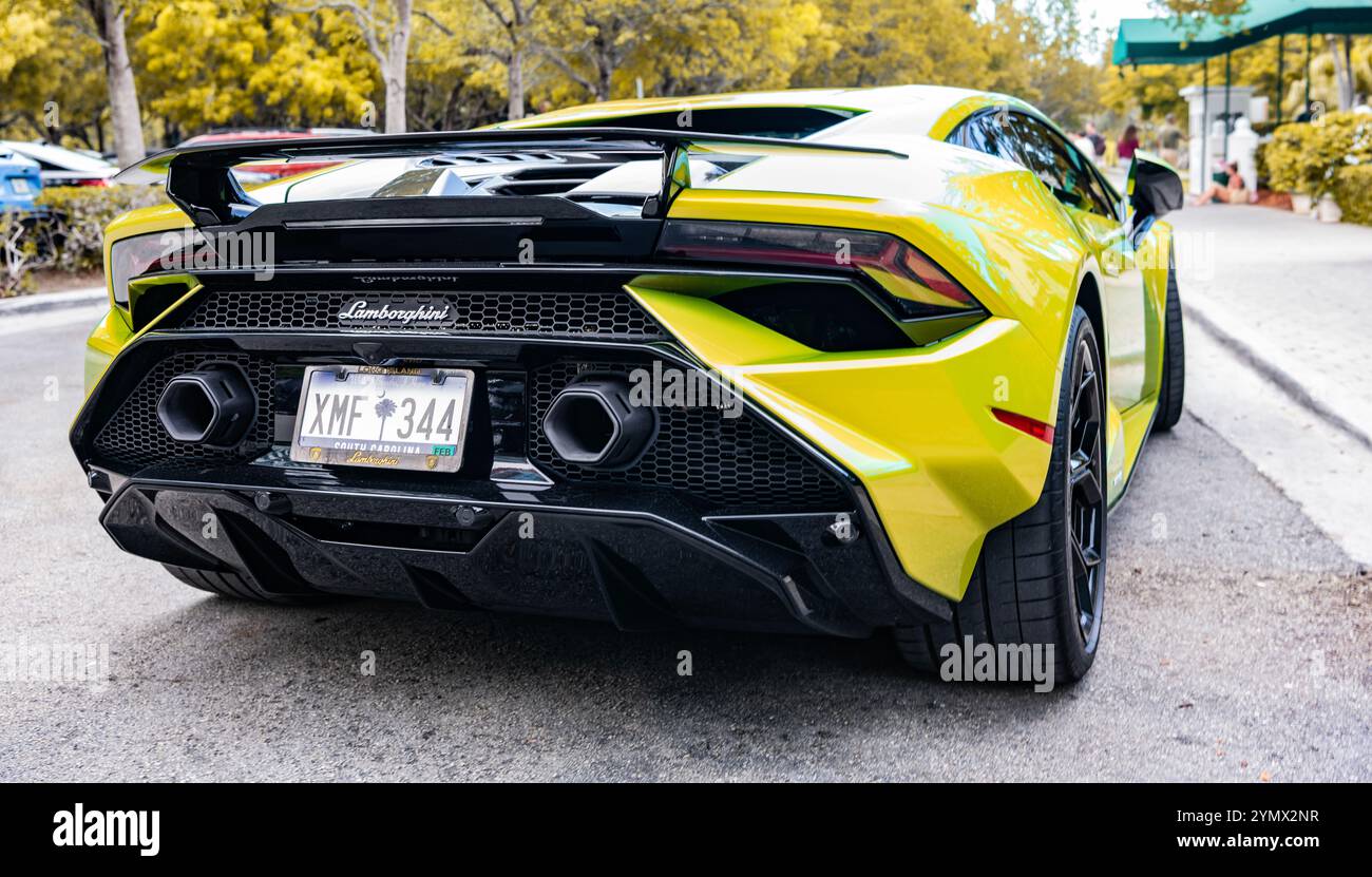 Miami Beach, Florida USA - June 9, 2024: 2023 Lamborghini Huracan Tecnica green at miami beach ...
