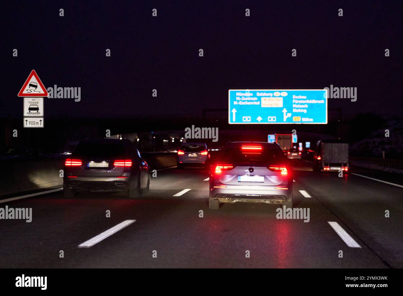 Autobahn A8, Bavaria, Germany - November 22, 2024: Night traffic on the ...