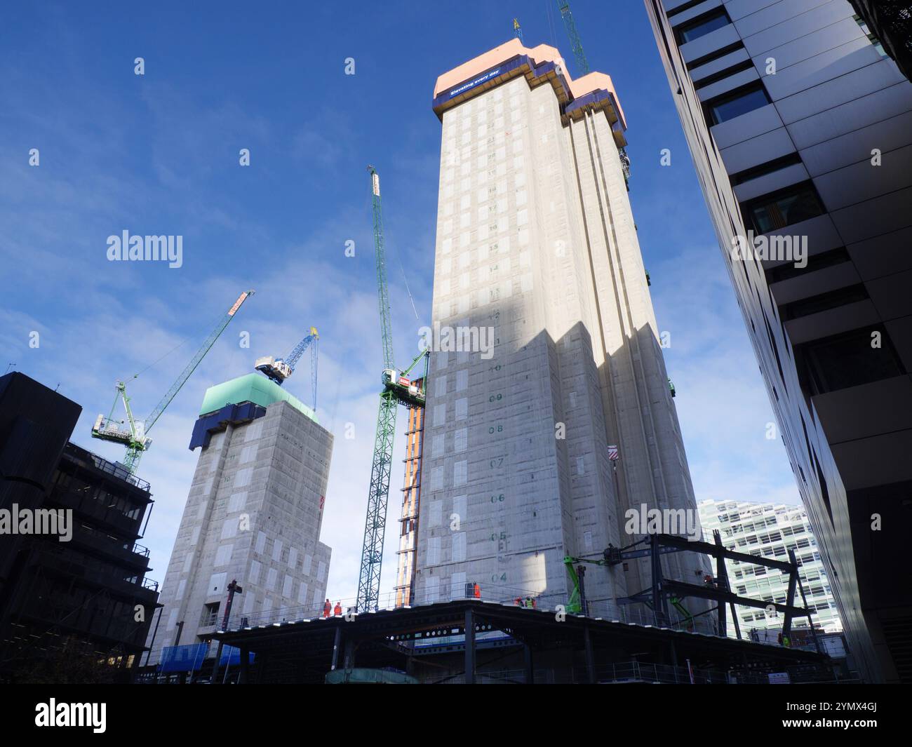 Building works and cranes at 2 Finsbury Avenue, Broadgate, a 38 storey ...