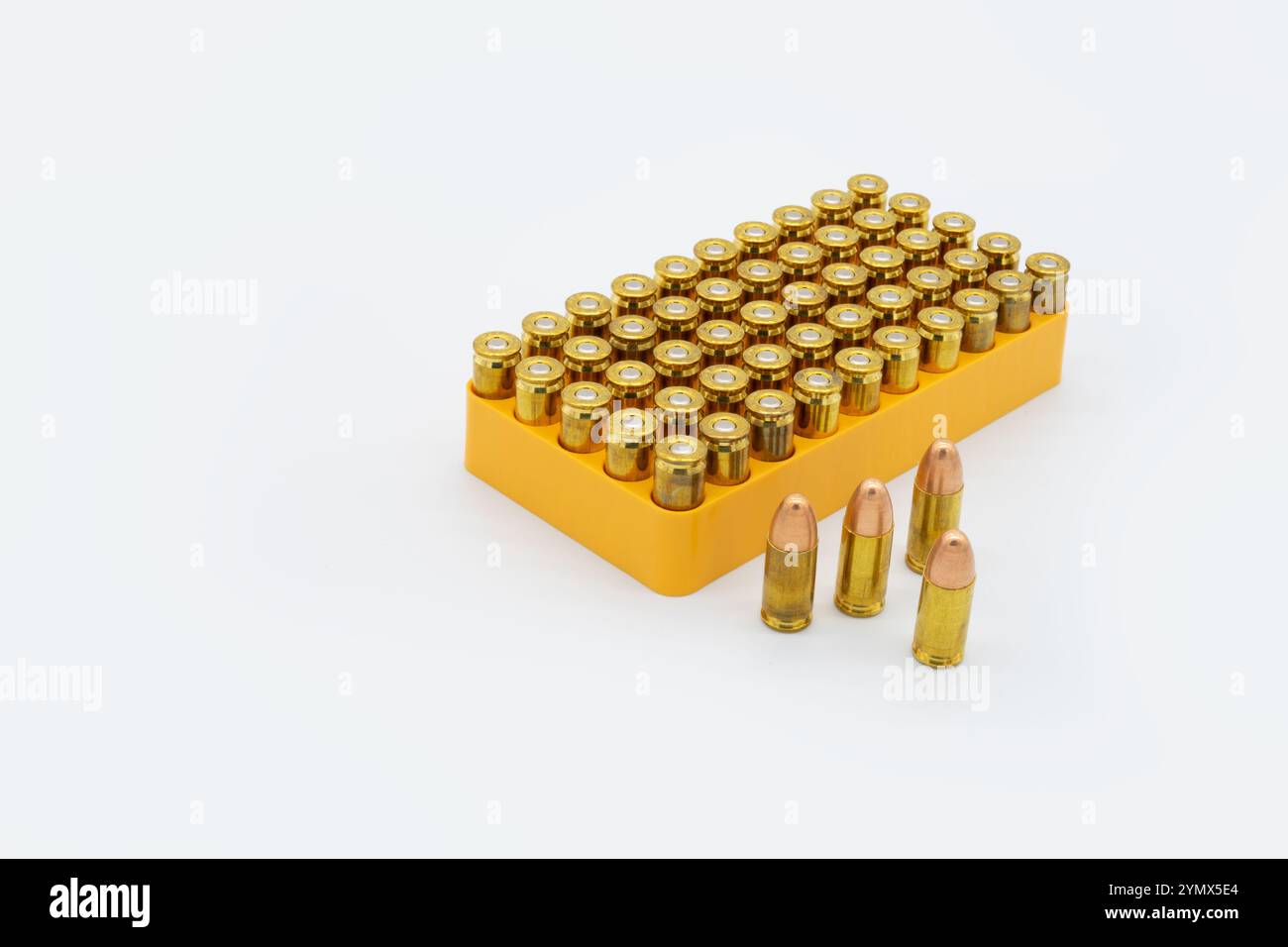 Set of 9mm pistol bullets, isolated on a white background, ideal for ...