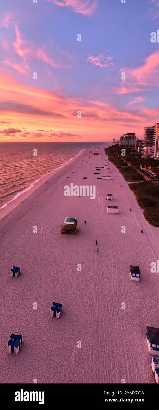 Spectacular sunrise over Miami Beach with the Ocean and Buildings ...