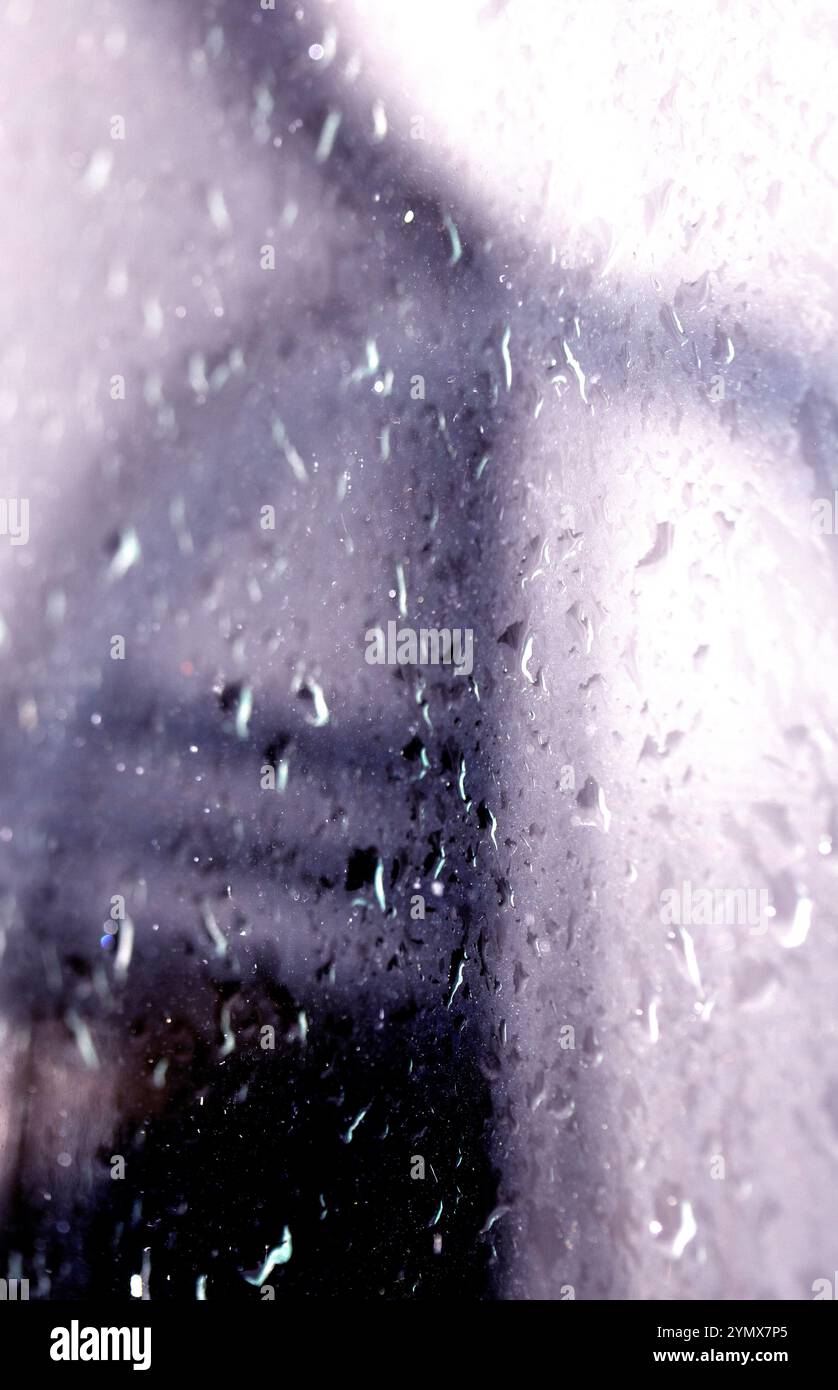 Close Up of Rain Drop Bubble Water on Glass Metal Background with ...