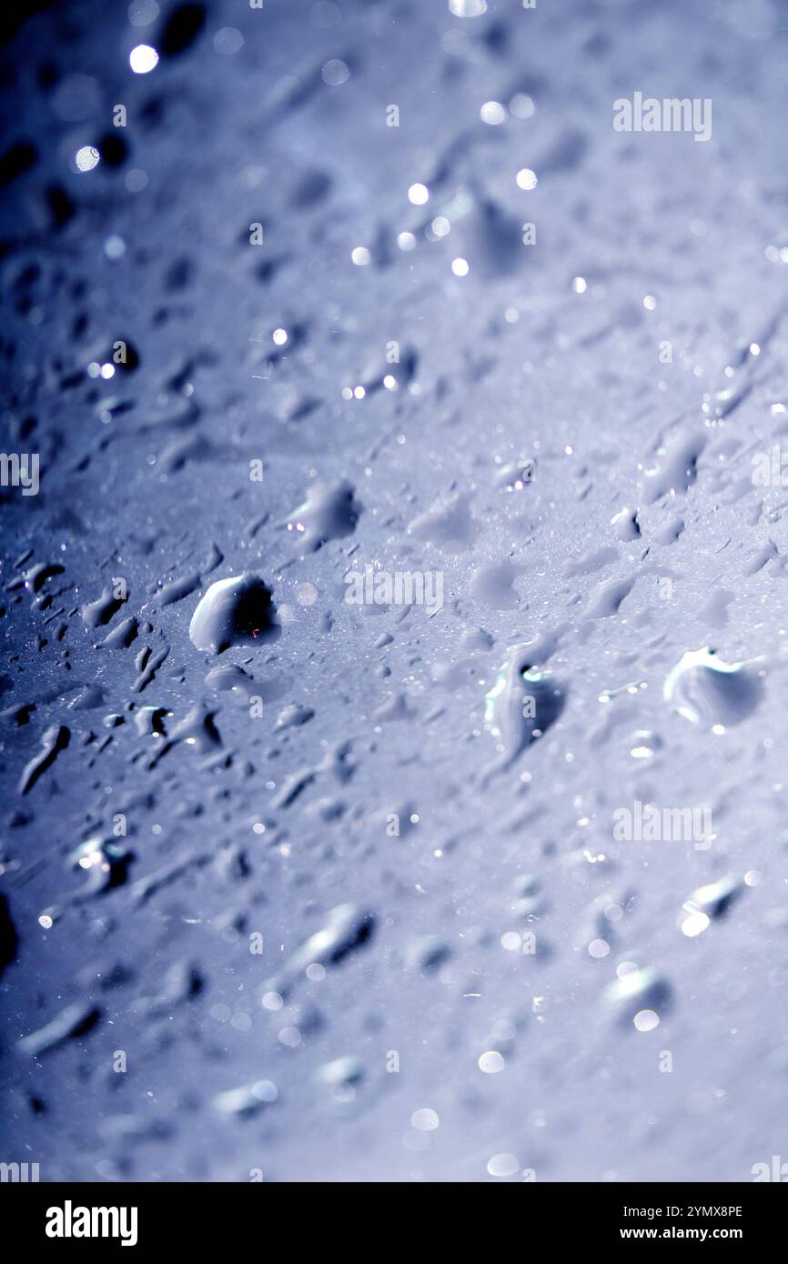 Close Up of Rain Drop Bubble Water on Glass Metal Background with ...