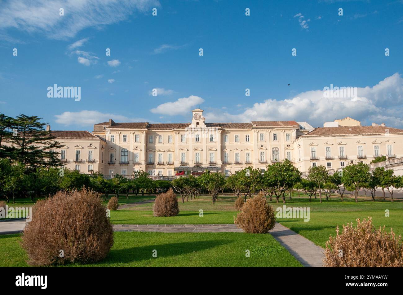 Facade towards the park of the Royal Palace of Portici, one of the Vesuvian villas of the so ...