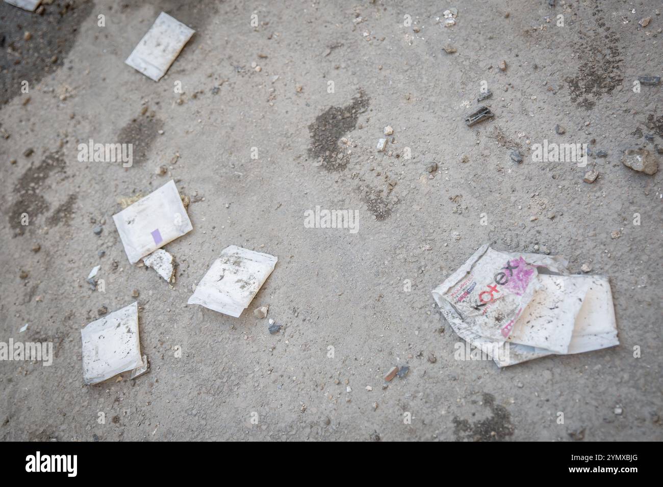 Beirut, Lebanon. 22nd Nov, 2024. Women's sanitary pads on the ground ...