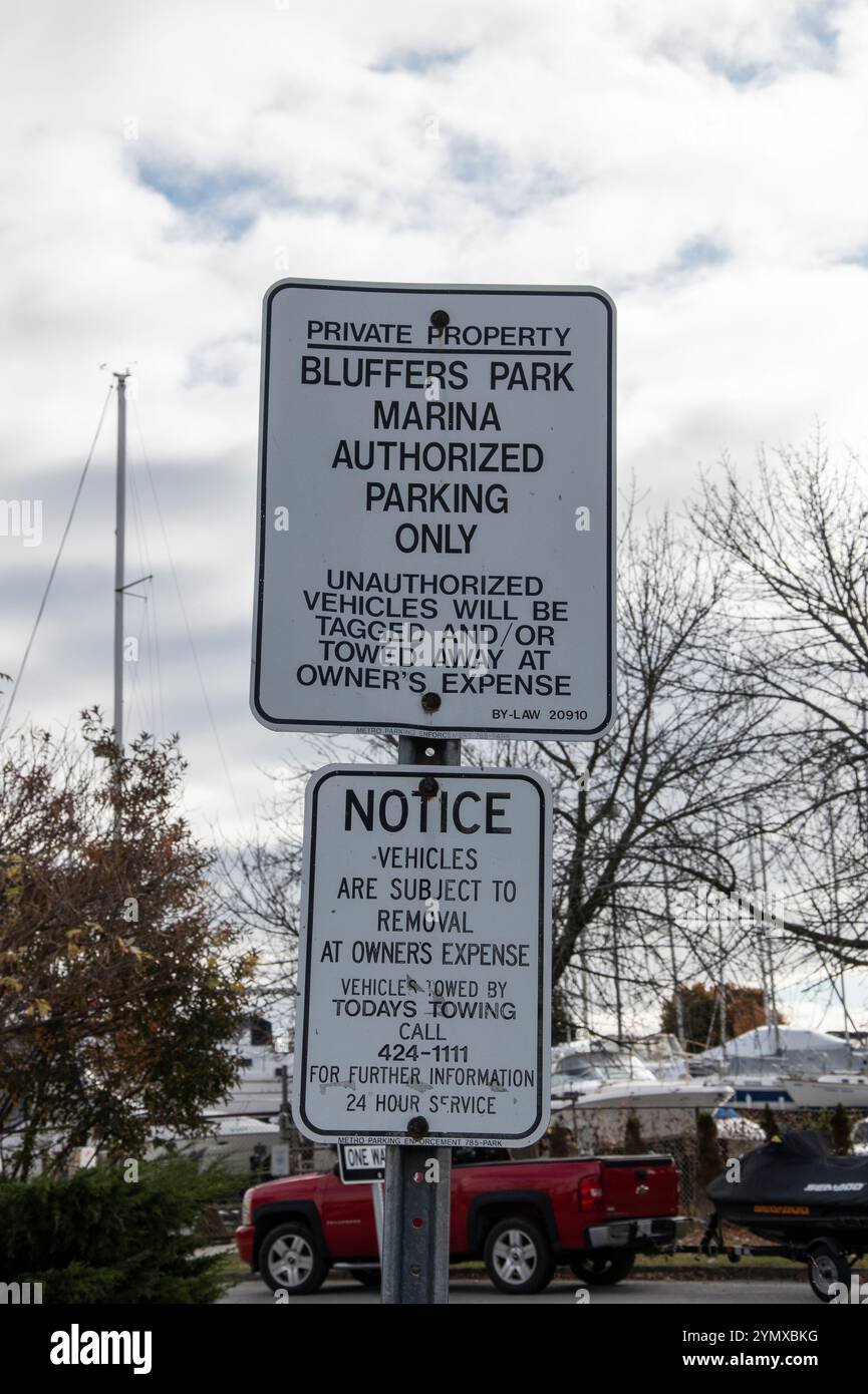 Authorized parking sign at Bluffer's Park Marina on Brimley Road South ...