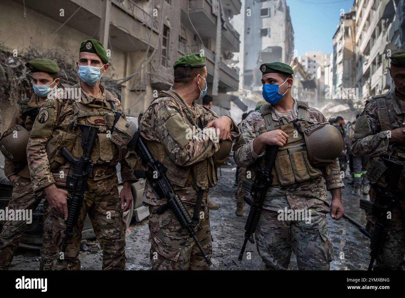 Beirut, Lebanon. 23rd Nov, 2024. Lebanese soldiers stand guard while ...