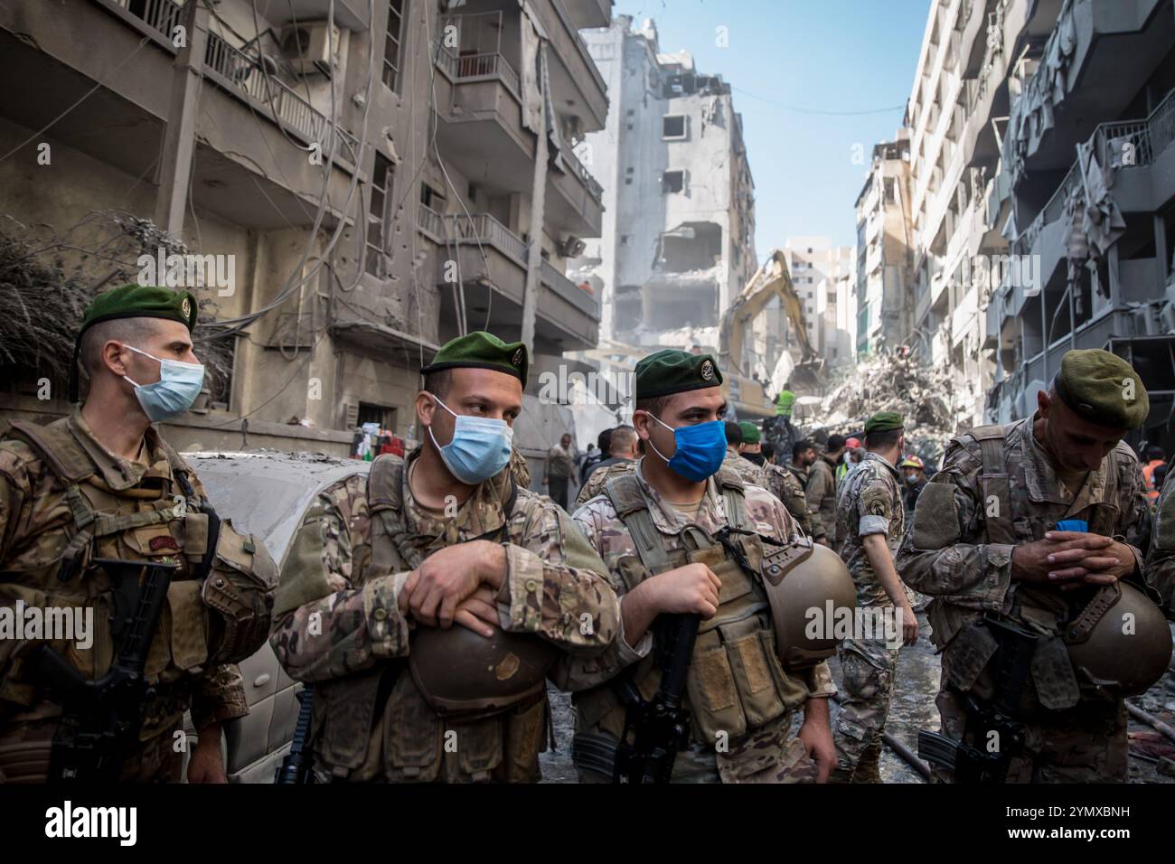 Beirut, Lebanon. 23rd Nov, 2024. Lebanese soldiers stand guard while ...