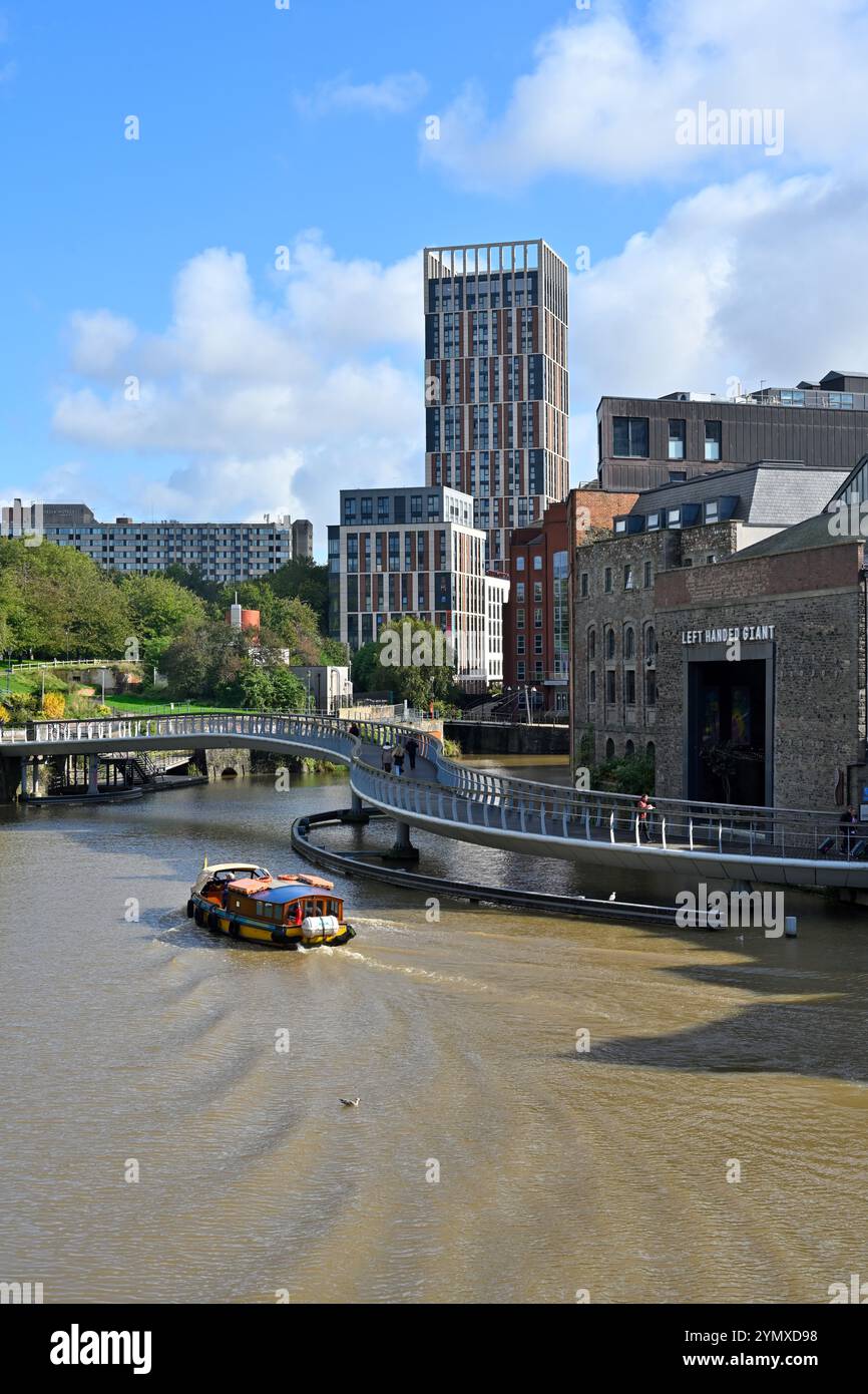 Bristol floating harbour Welsh Back with ferry approaching pedestrian ...