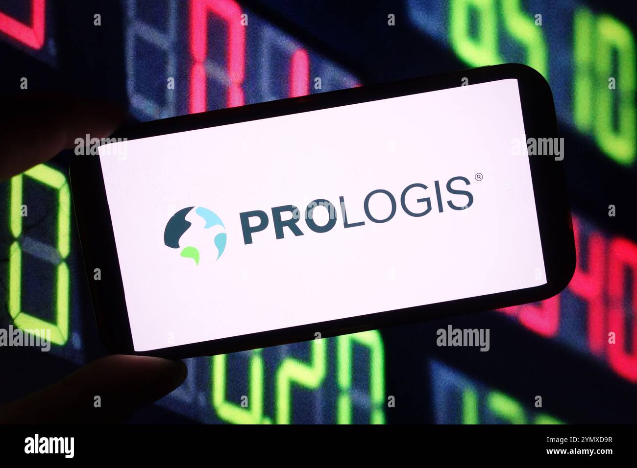 In this photo illustration, the Prologis company logo is seen displayed ...