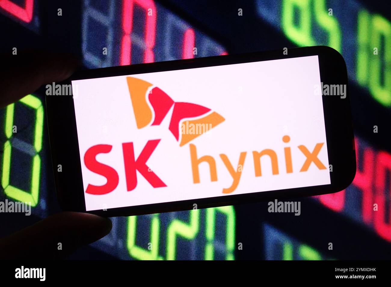 In this photo illustration, the SK Hynix company logo is seen displayed on a smartphone screen ...