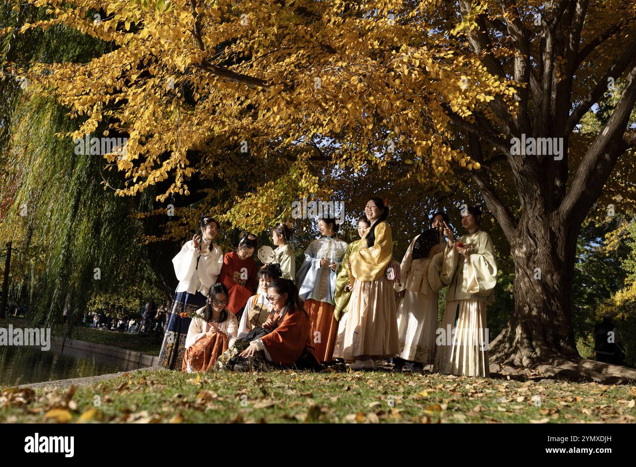 Boston Common, Public Garden, city park in the Autumn, fall foliage ...