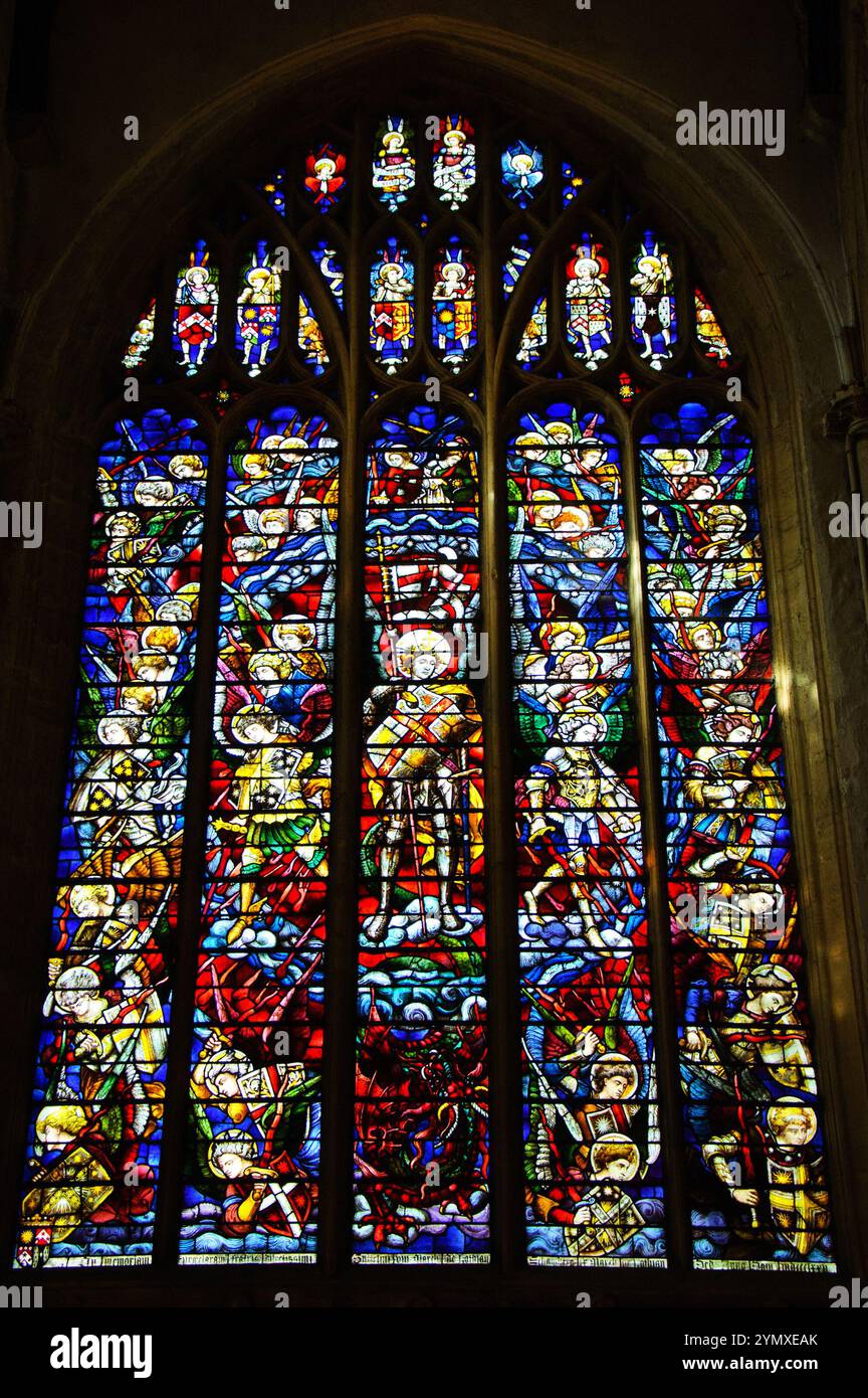OXFORD, UK - AUGUST 23, 2017: Stained glass window depicting Archangel ...