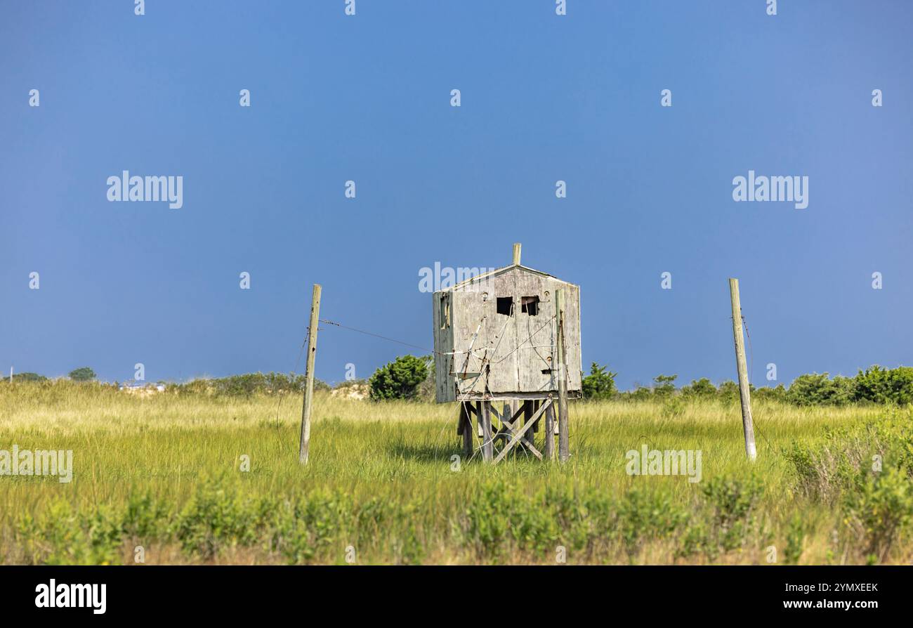 landscape with a a simple wooded structure on stilts Stock Photo - Alamy