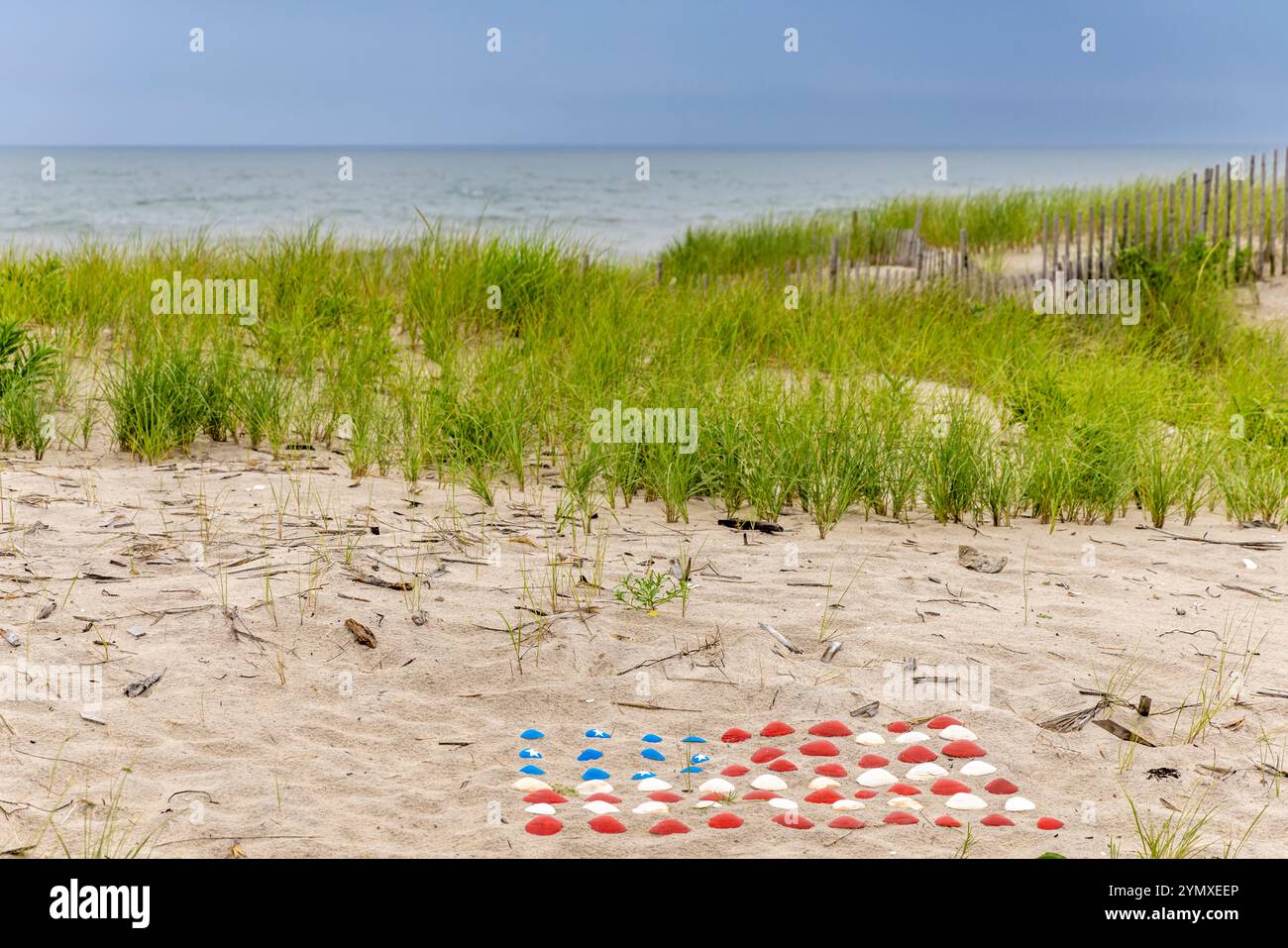 american flag made of hand colored rocks at ponquoge beach Stock Photo ...