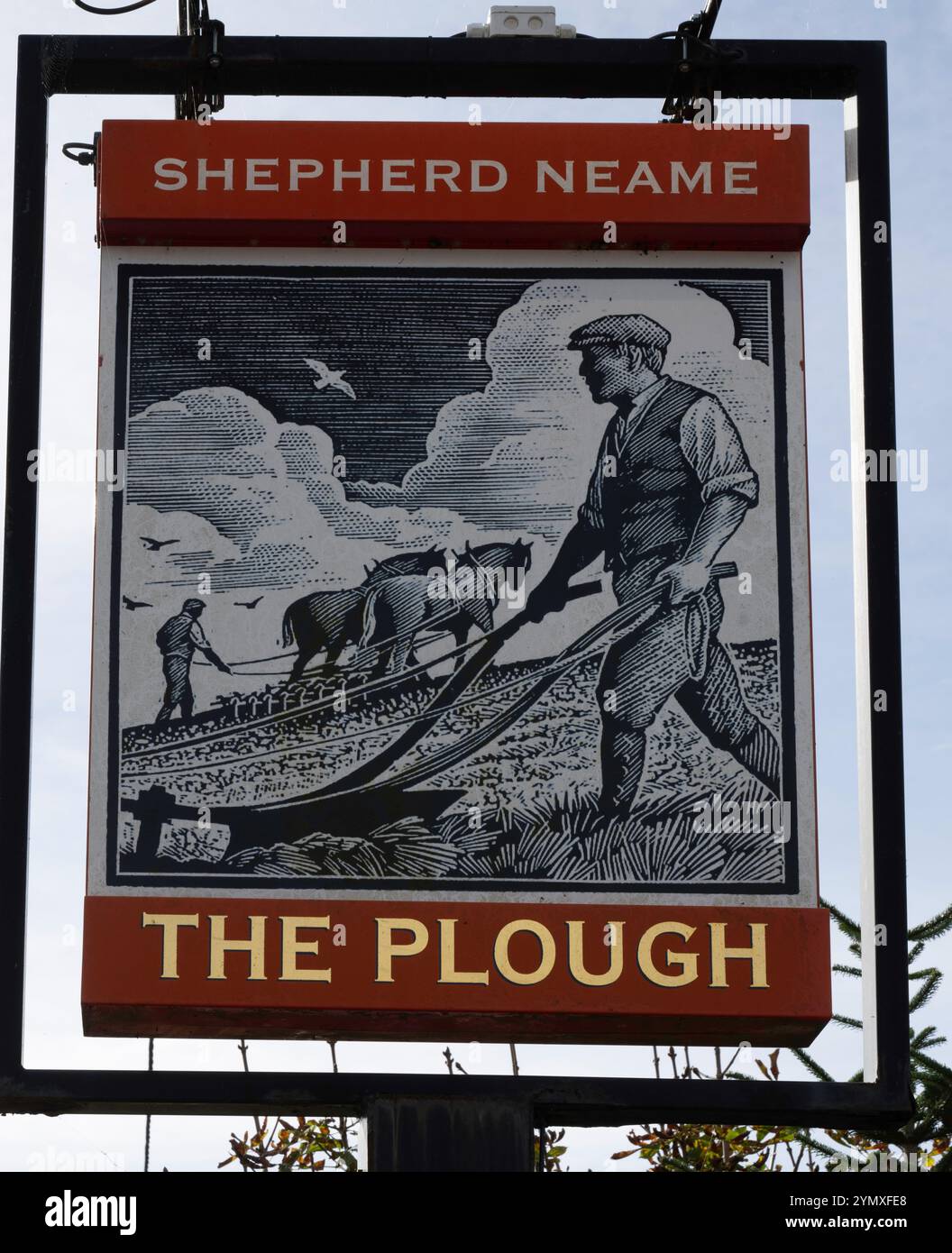 Traditional hanging pub sign at The Plough - Shepherd Neame public ...