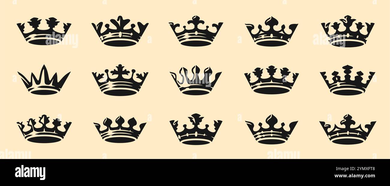 Crown royal icon symbol set. Design elements vintage vector ...