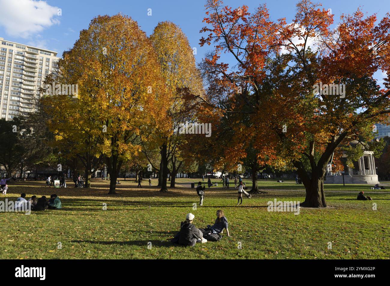 Boston Common, Public Garden, city park in the Autumn, fall foliage ...