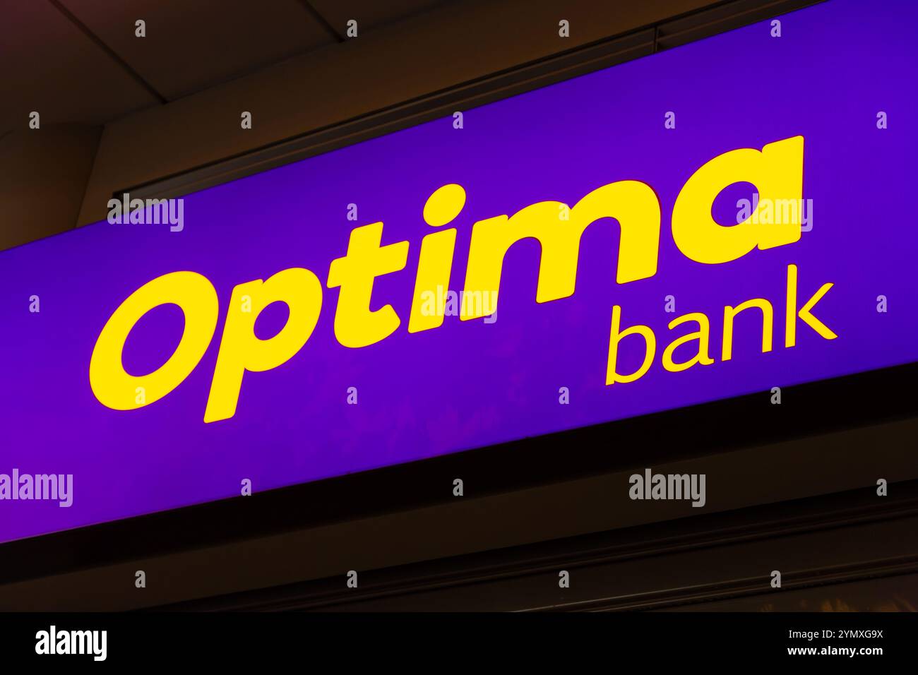 Athens, Greece - 26 Nov 2021: Signage and logo of Optima Bank, a Greek ...