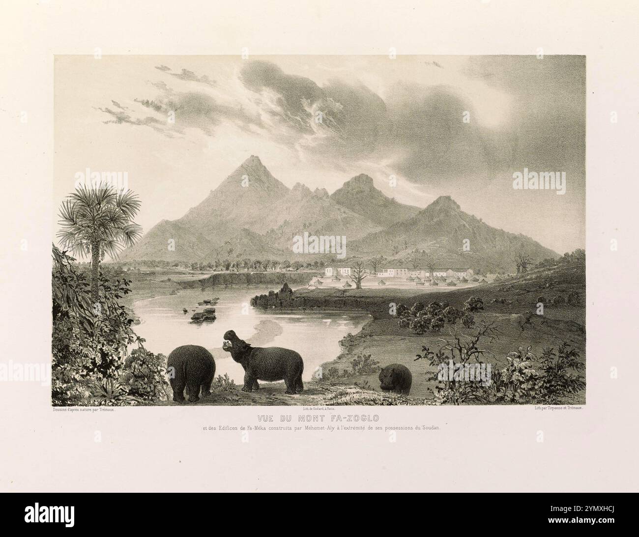 Mount Fa-Zoglo, Sudan. Vintage art lithograph from Pierre Trémaux ...