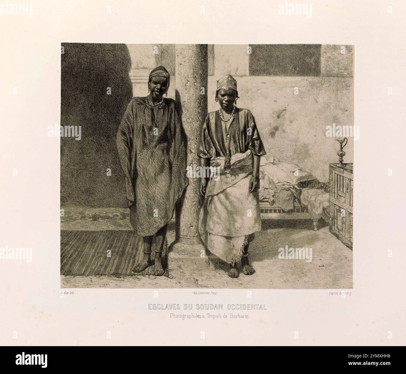 Sudanese Slaves. Vintage art lithograph from Pierre Trémaux travel in ...