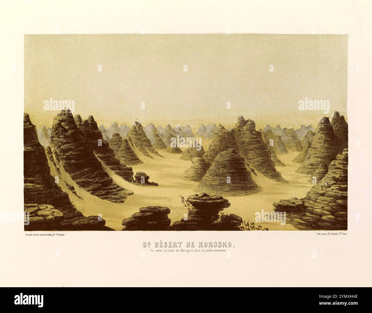 Great Korosko Desert. Egypt. Vintage art lithograph from Pierre Trémaux ...