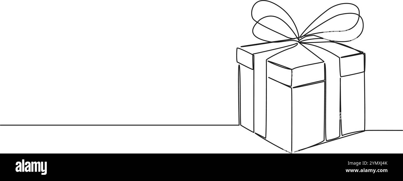 continuous single line drawing of gift box, line art vector ...
