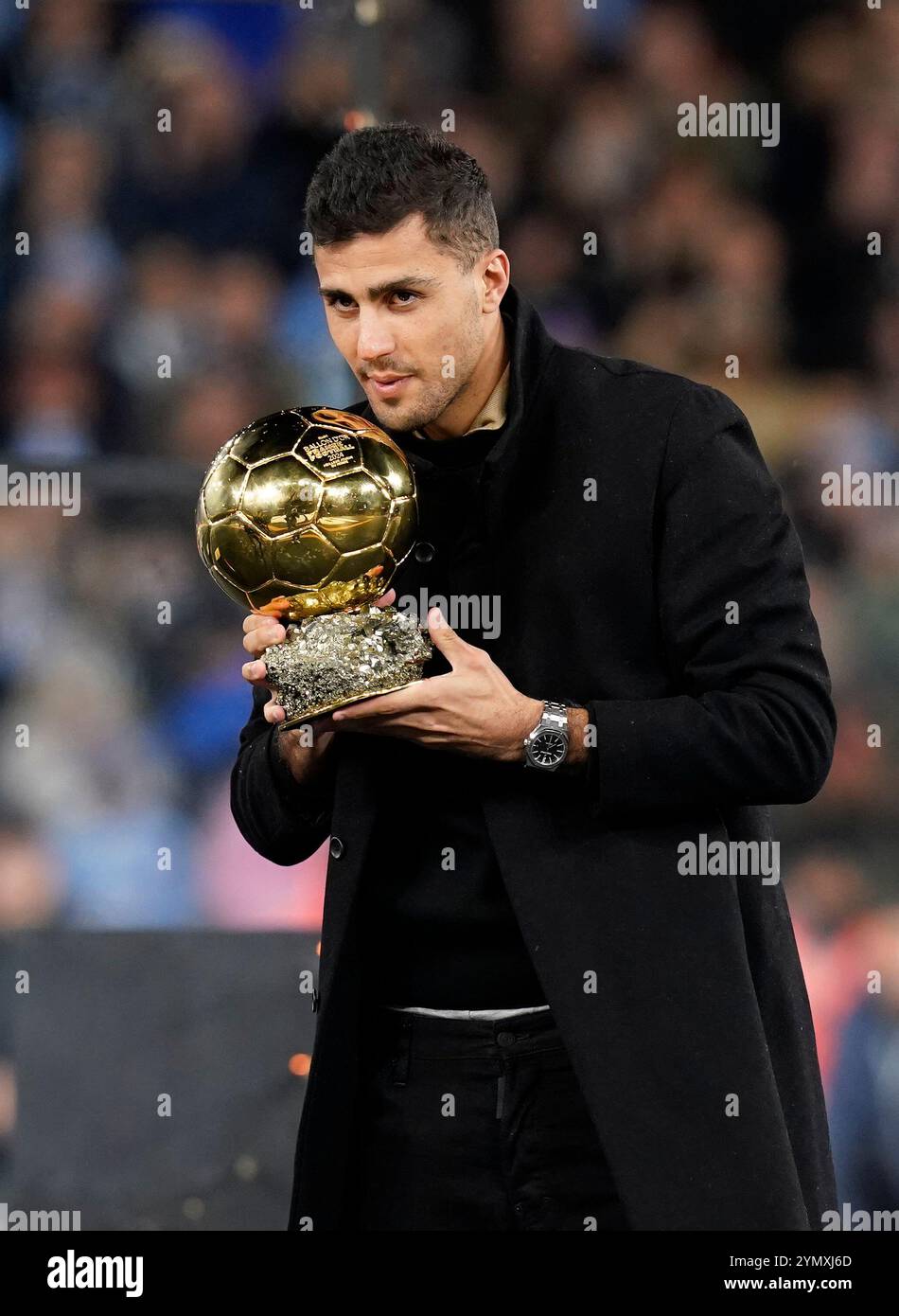 Manchester, England, 23rd November 2024. Rodri receives his Ballon d'Or ...