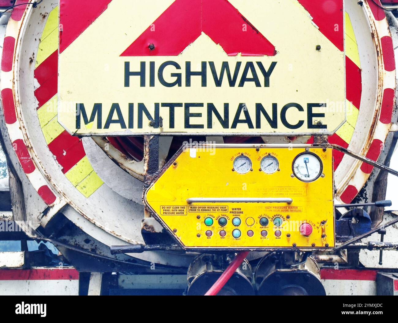Road works vehicle with highway maintenance sign Stock Photo - Alamy