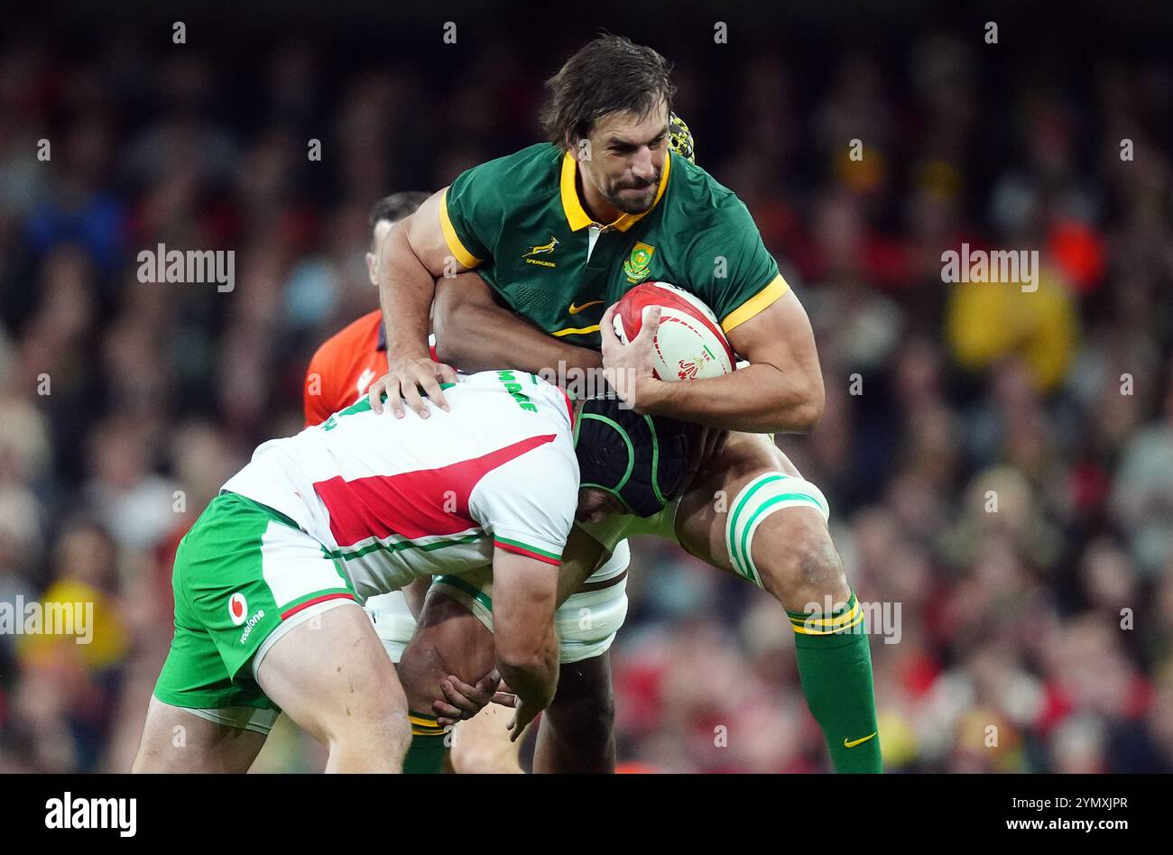 Wales' Dewi Lake and James Botham tackle South Africa's Eben Etzebeth ...