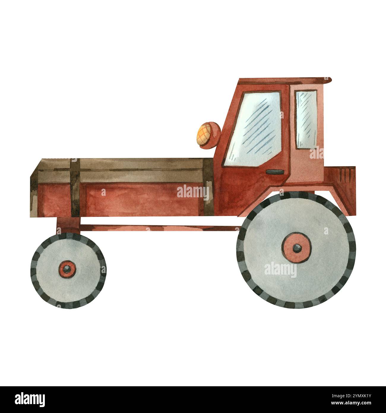 Red garden tractor with gray wheels and a large body, hand-drawn in ...