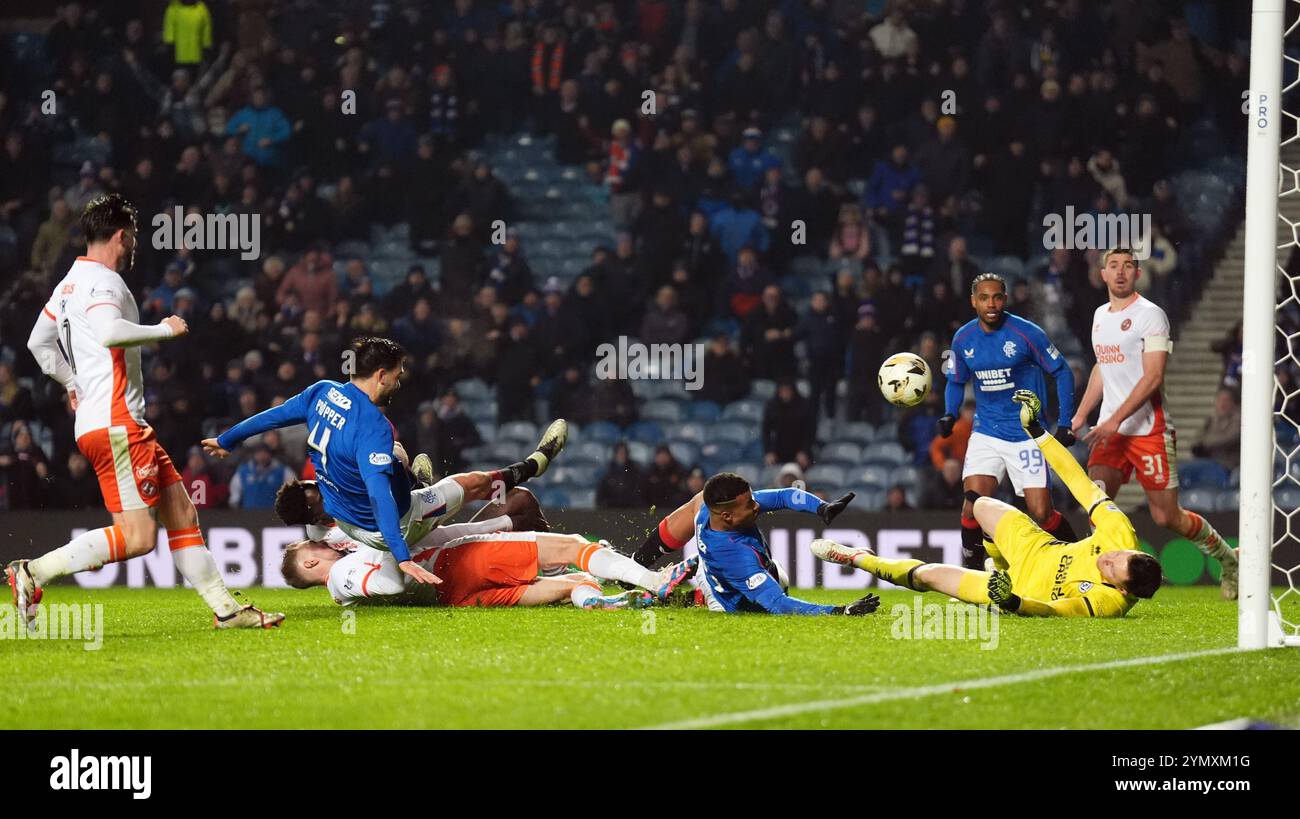 Rangers' Robin Propper sees his shot saved by Dundee United goalkeeper ...