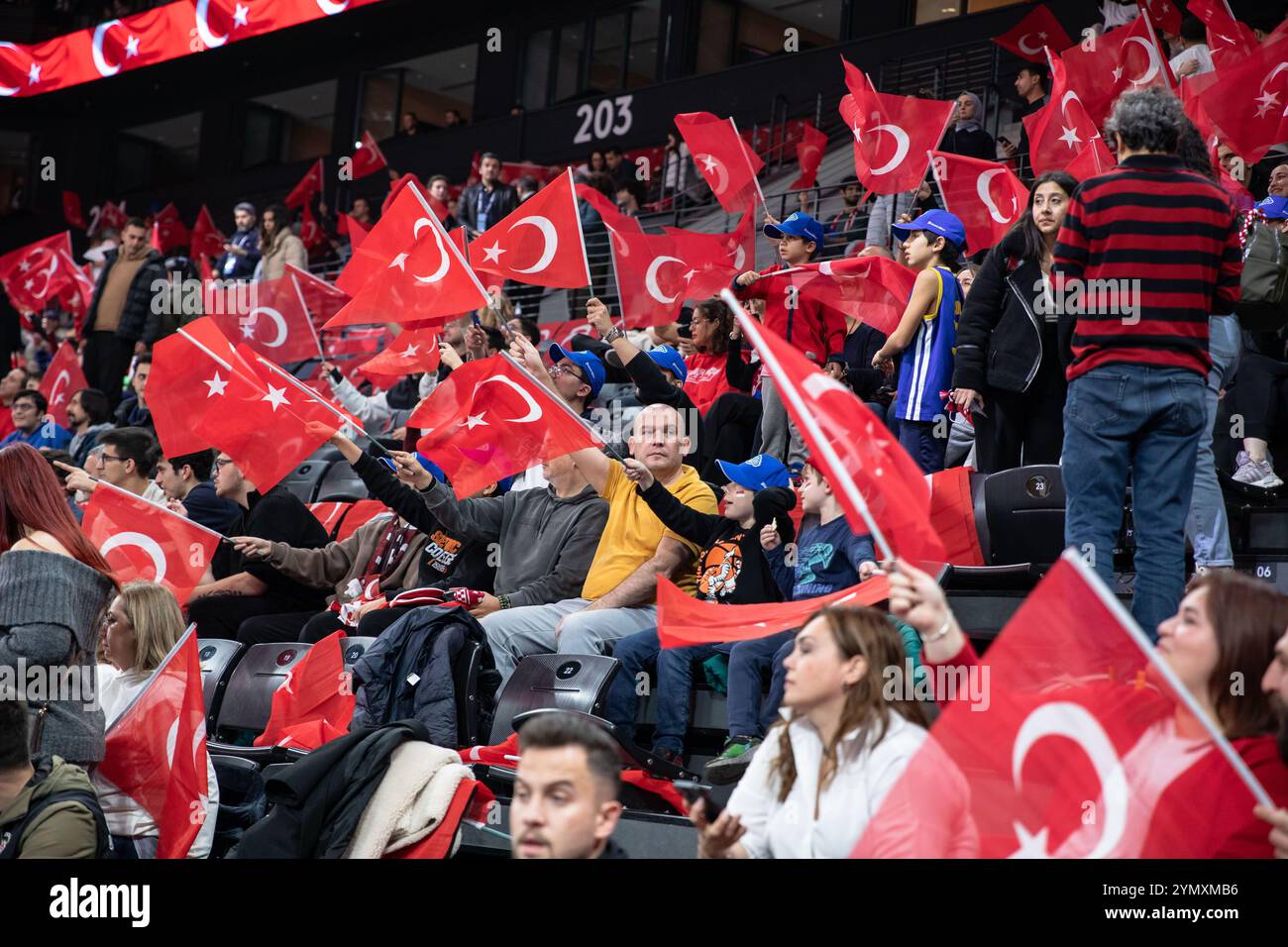 Istanbul, Turkey. 22nd Nov, 2024. Turkiye fans support their team with ...