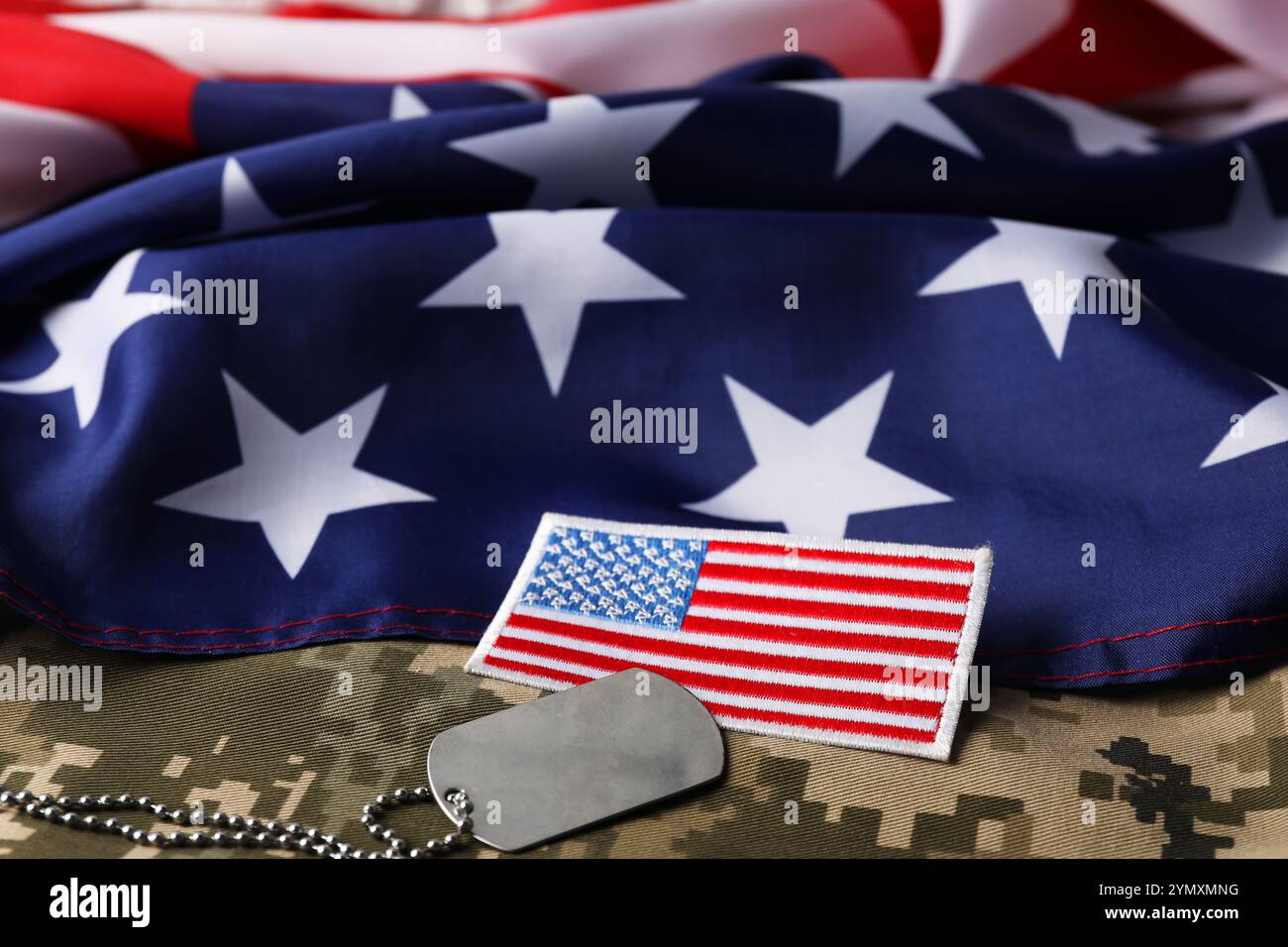 Veterans day. USA army patch, token, American flag and military uniform ...