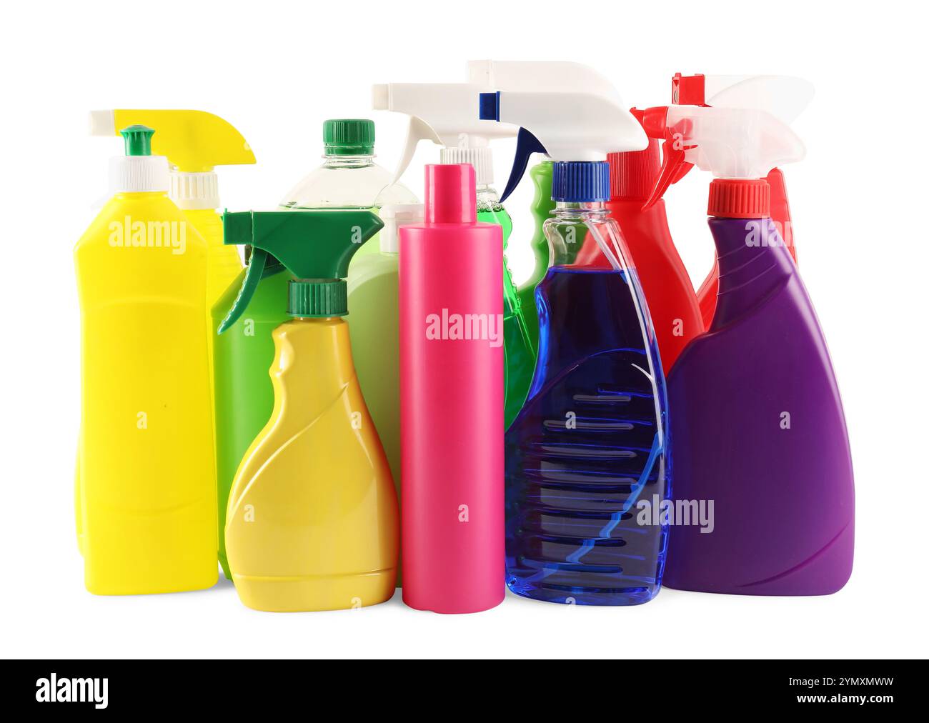 Set of different cleaning products isolated on white Stock Photo - Alamy