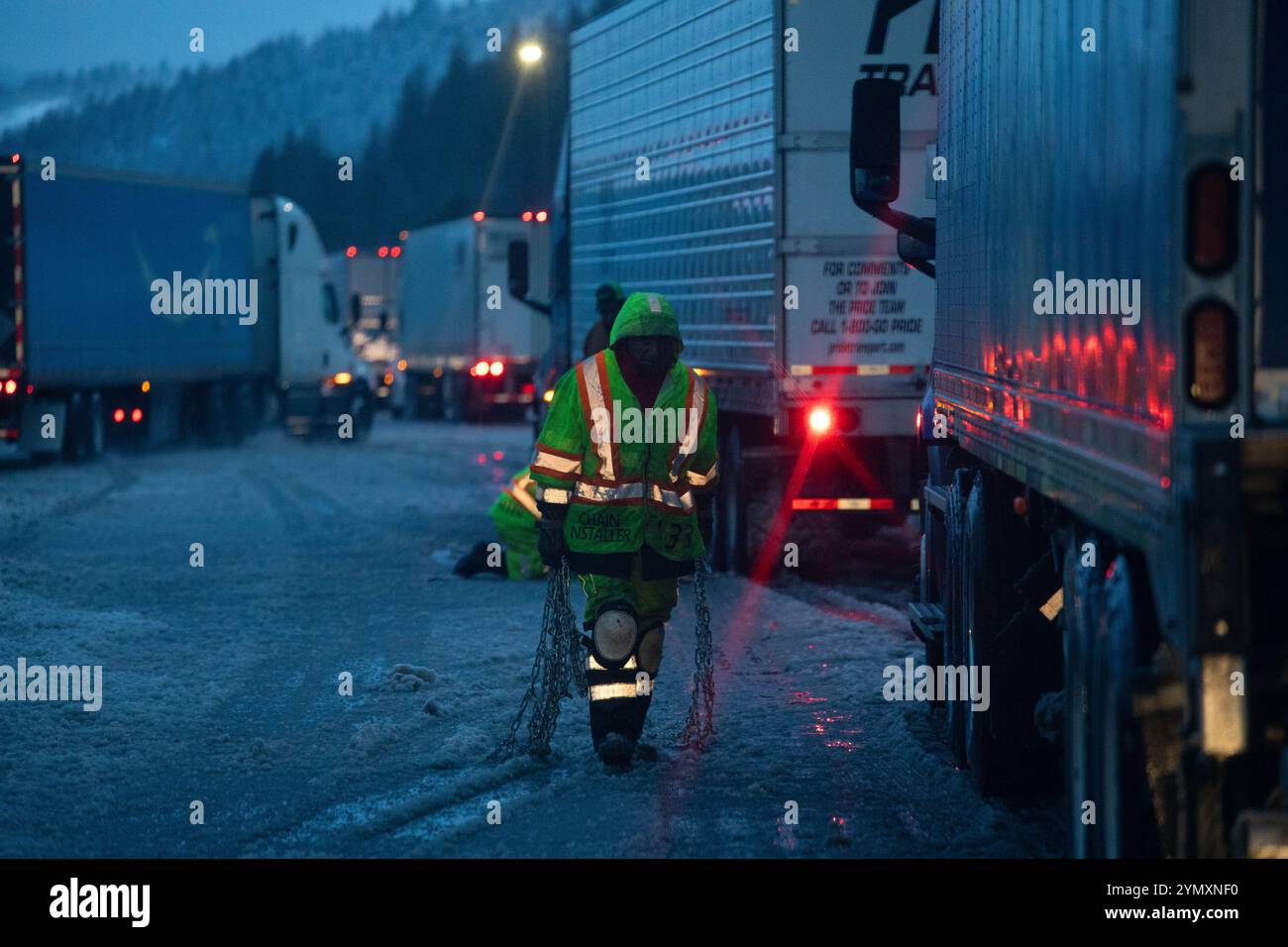 Icy and snowy roads cause road delays due to chain control and road ...