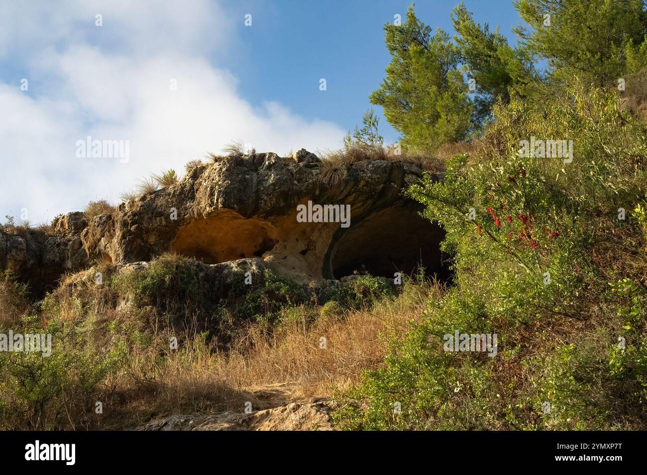 Karst caves and rock formations created in limestone in the Judea ...
