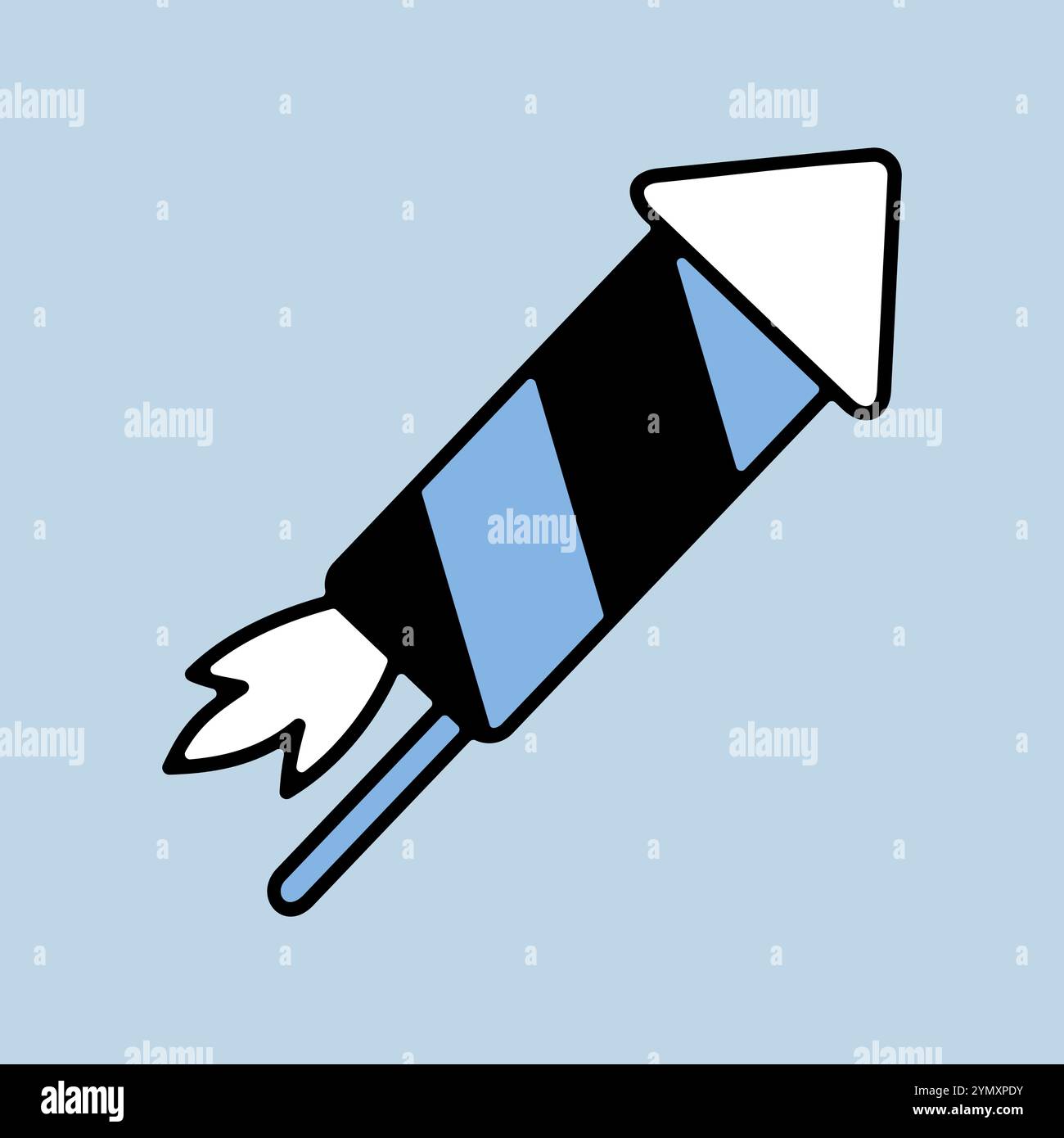 Striped fireworks rocket with a fuse vector icon. Winter sign. Graph ...