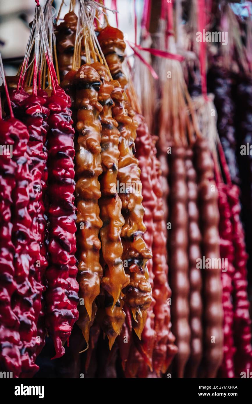 Churchkhelas, a traditional Georgian treat made from hazelnuts and ...