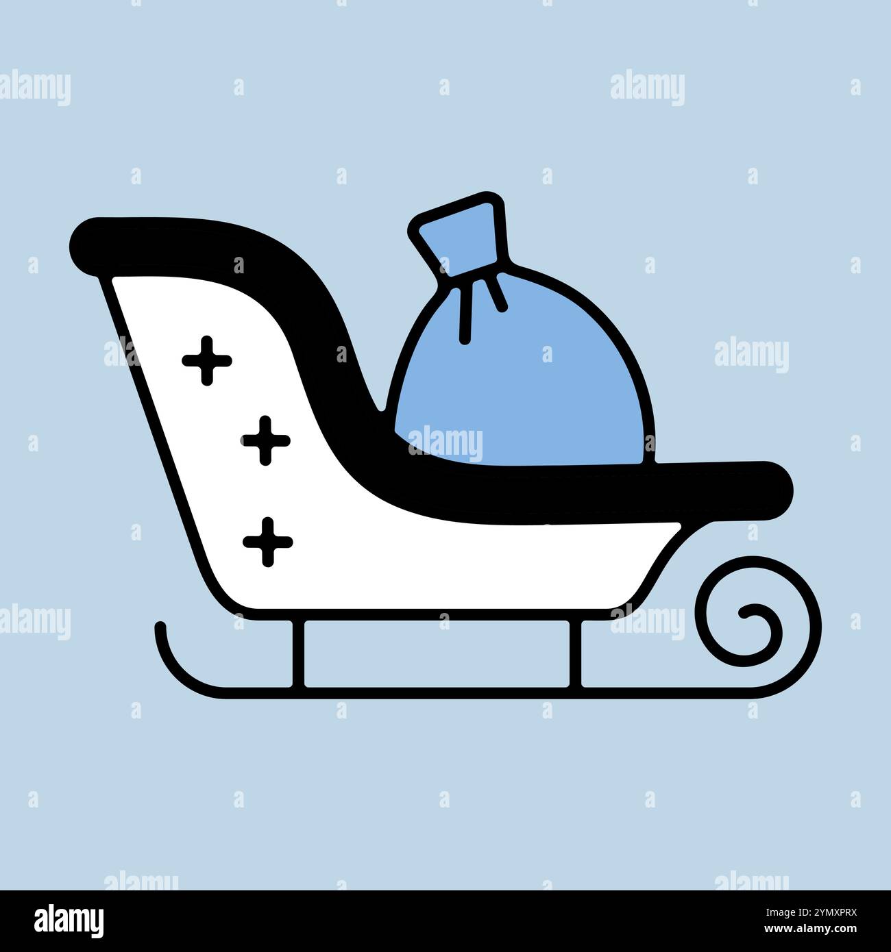 Santa sleigh with sack gifts vector icon. Winter sign. Graph symbol for ...