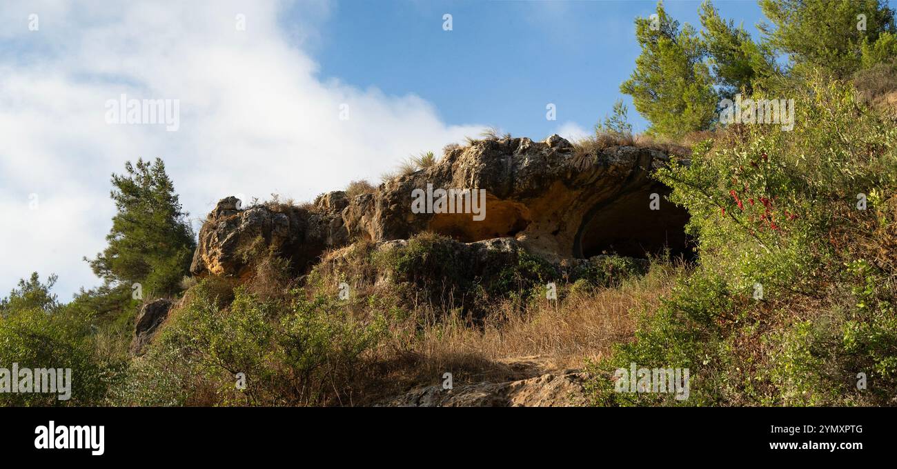 Karst caves and rock formations created in limestone in the Judea ...