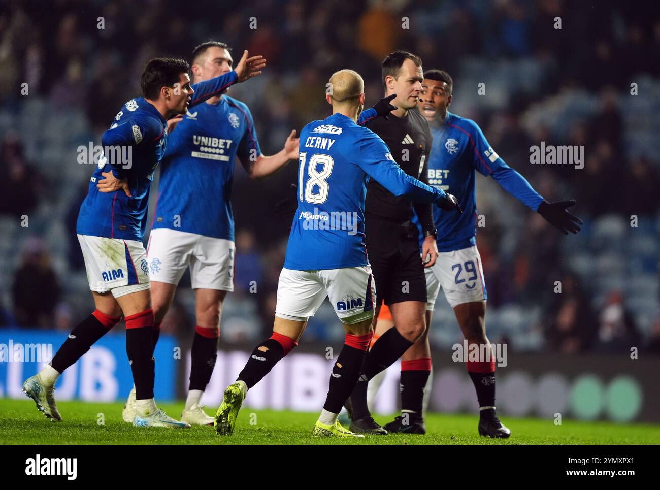Rangers' players appeal to referee Don Robertson during the William ...