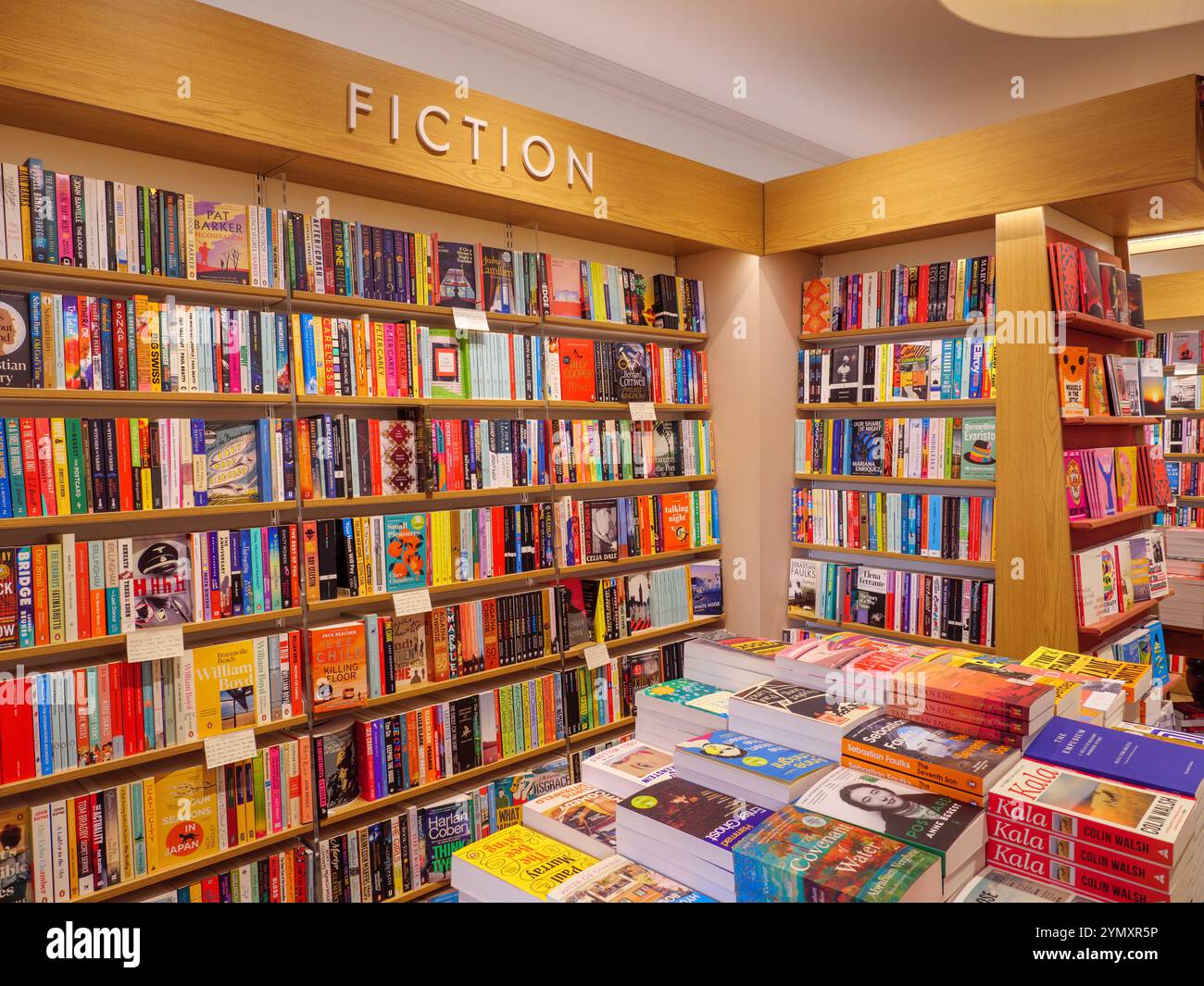 New fiction books on the bookshelves inside a Waterstones bookshop ...
