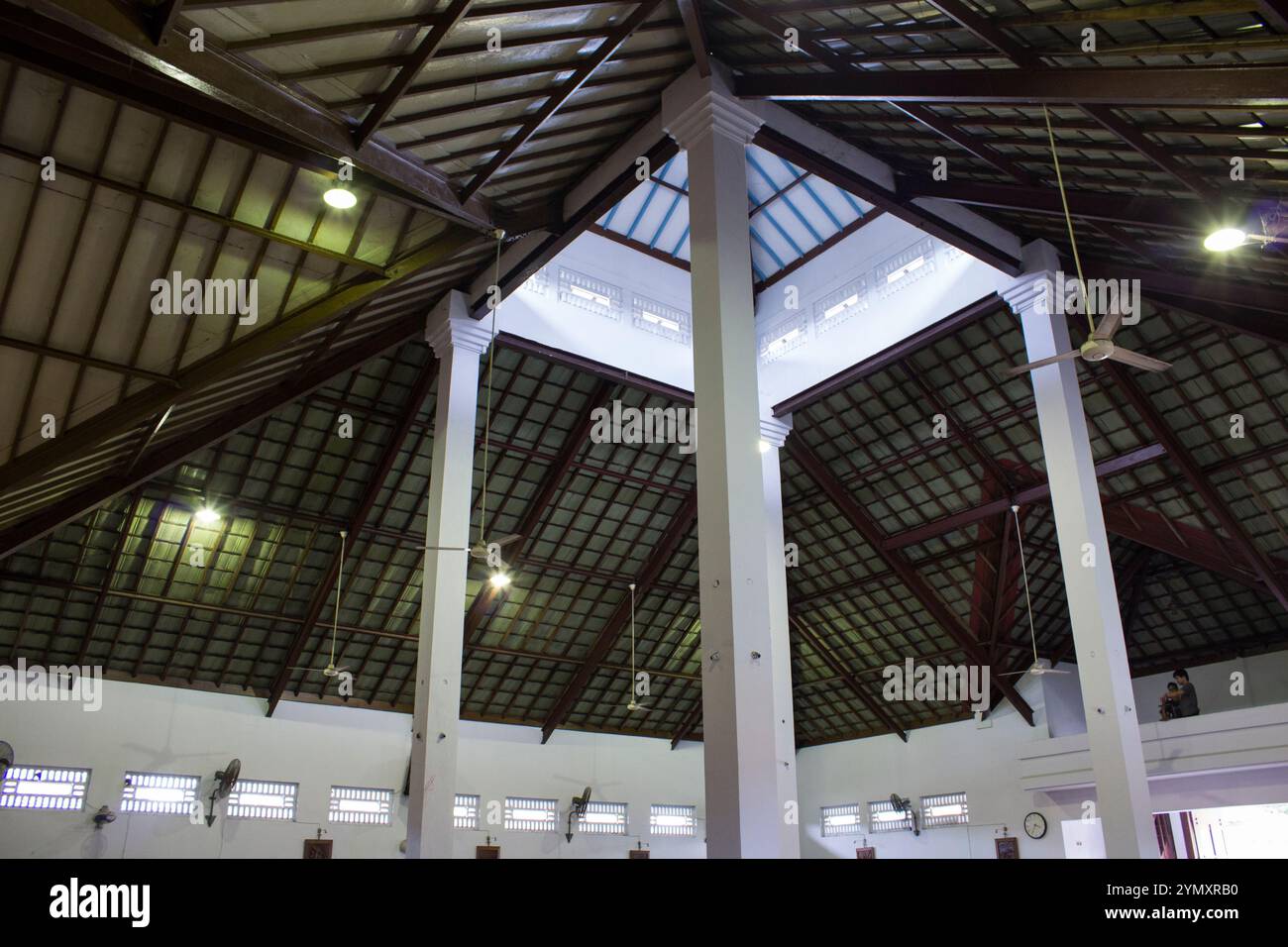 Roof construction on church building without a ceiling is seen from ...