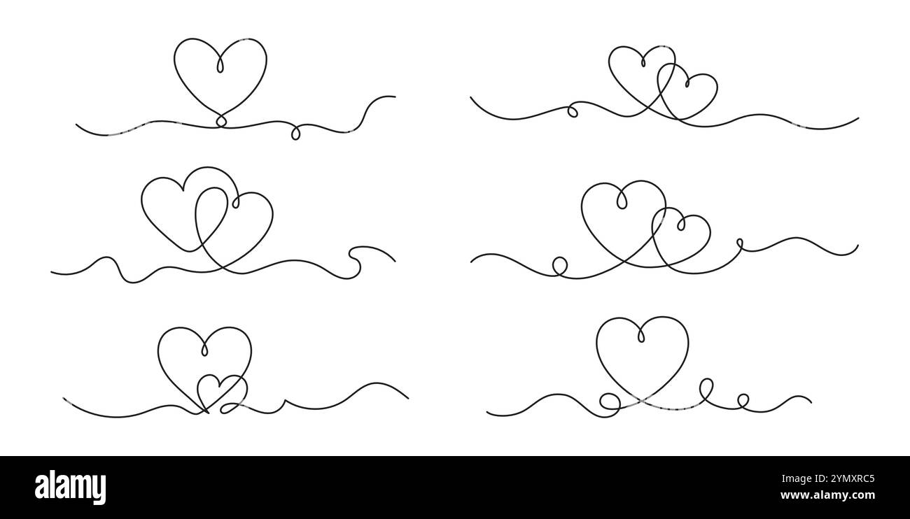 Heart continuous line. Hearts one line, falling in love and Valentines ...